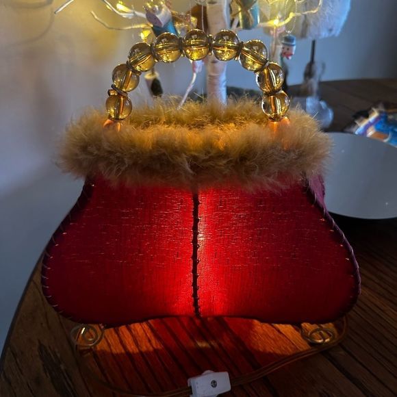 Other | Vintageart Deco Purse Lamp Nightlight Glam Fur Fringe | Poshmark